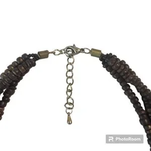 Jewelry | Vintage Brown Wood Beaded 3 Strand Antique Gold Tone Chain ...